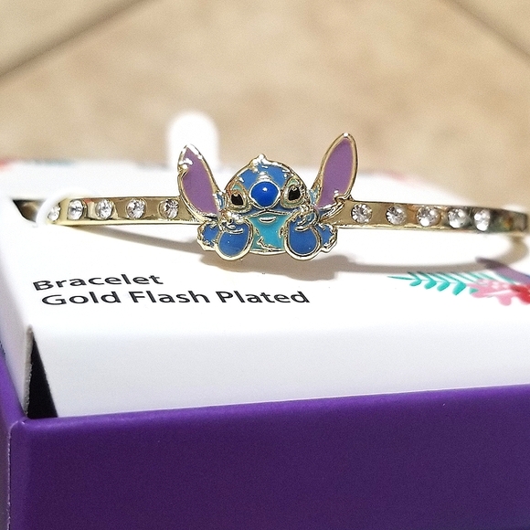 Disney | Jewelry | Disney Stitch Gold Flash Plated Bangle Bracelet ...